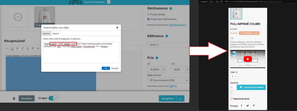 Prestashop: comment rendre une vidéo intégrée responsive